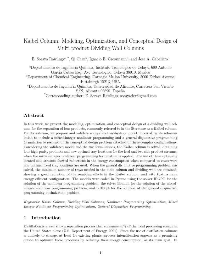 Kaibel Column: Modeling, Optimization, and Conceptual Design of Multi ...
