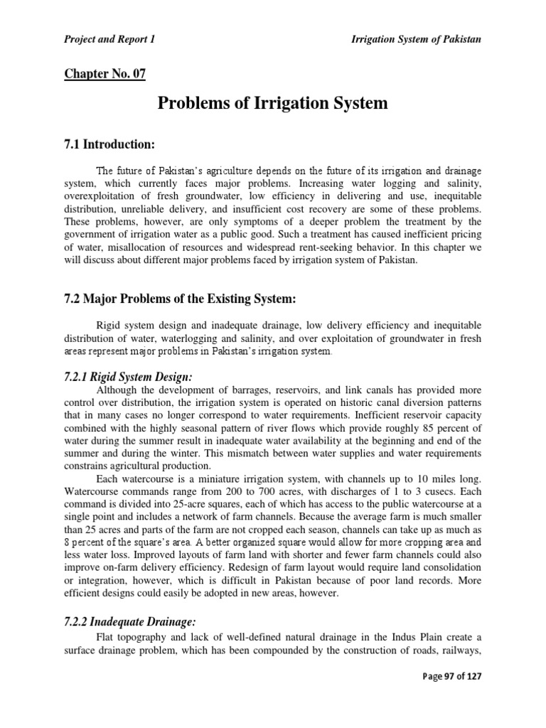 Problems of Irrigation System: Chapter No. 07 | PDF | Irrigation | Drainage