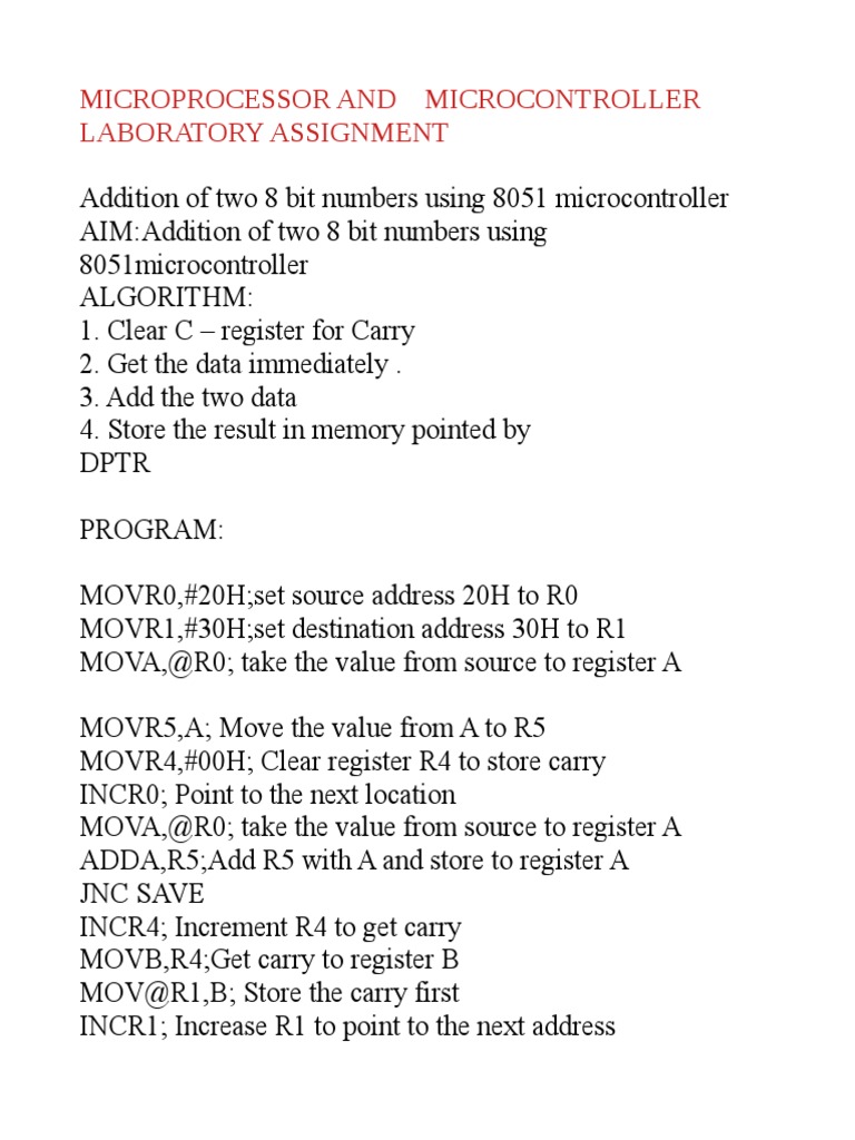 Microprocessor and Microcontroller Laboratory Assignment | PDF ...