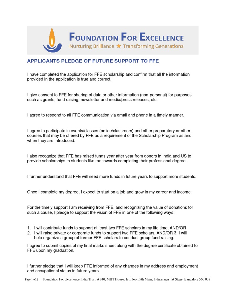 FFE Scholarship Applicant Pledge Form | PDF