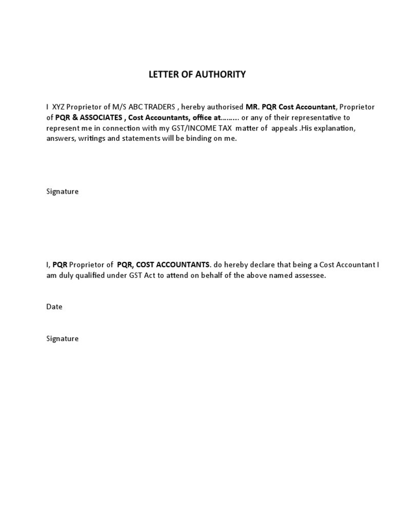 Letter of Authority | PDF | Finance & Money Management