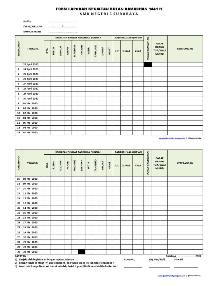 Form Laporan Kegiatan Bulan Ramadhan 1441 H PDF | PDF