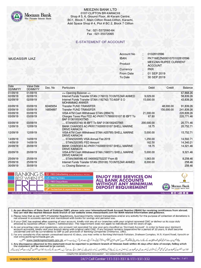 E-Statement of Account: Meezan Bank LTD | PDF | Services (Economics ...