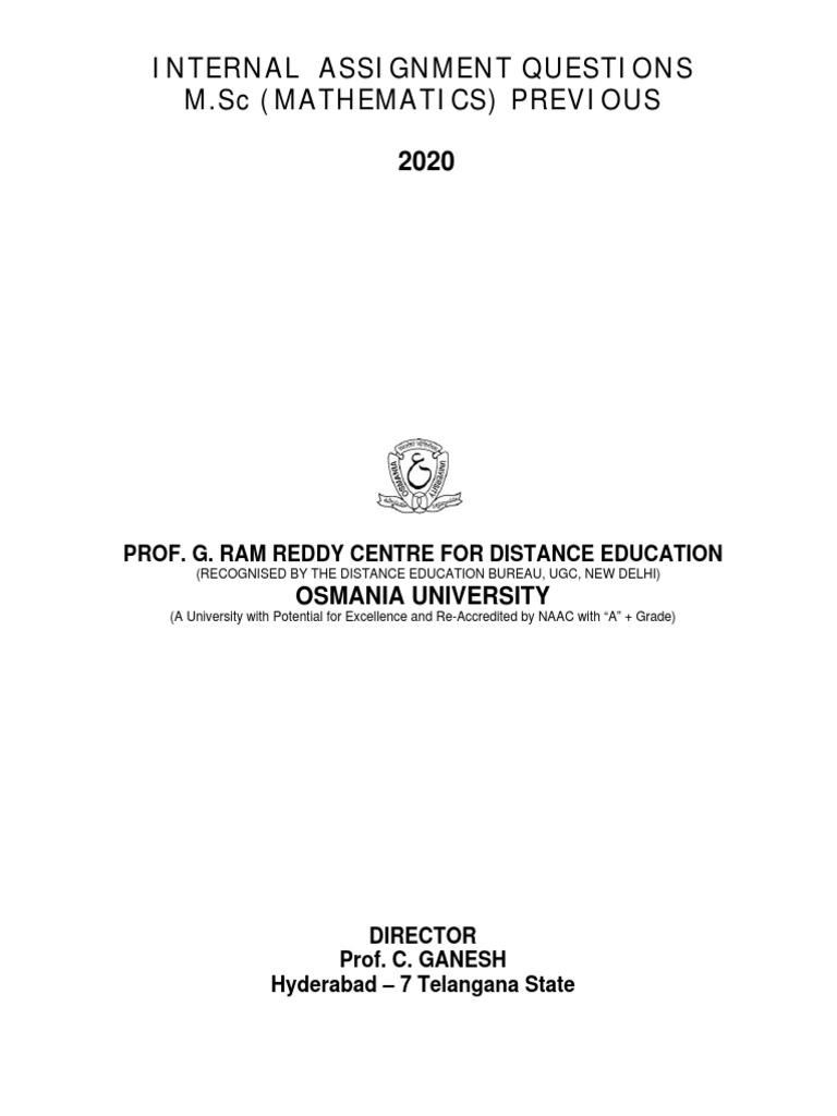 Internal Assignment Questions M.SC (Mathematics) Previous 2020 | PDF ...