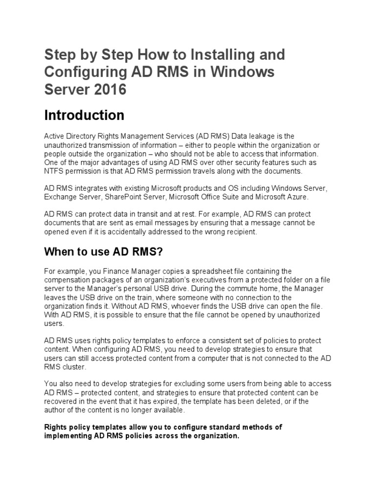 Step by Step How To Installing and Configuring AD RMS in Windows Server-Part-1 PDF | PDF ...