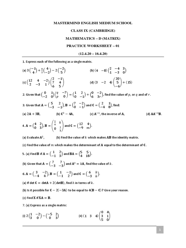 Mathematics D - 1 | PDF | Determinant | Matrix (Mathematics)