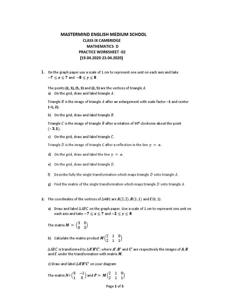 Mathematics D - 2 | PDF | Cartesian Coordinate System | Matrix ...