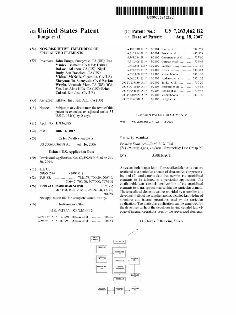 United States Patent: (10) Patent N0.: US 7,263,462 B2 Funge Et A ...