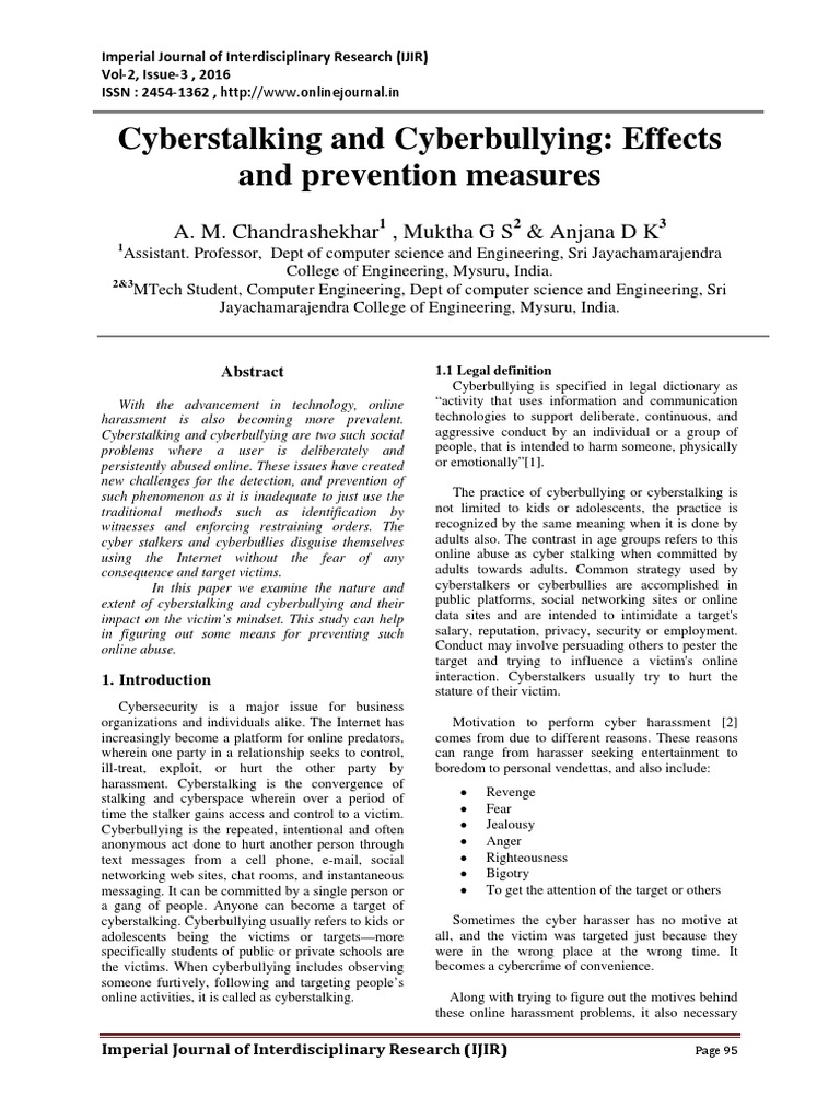 Cyberstalking and Cyberbullying: Effects and Prevention Measures | PDF ...