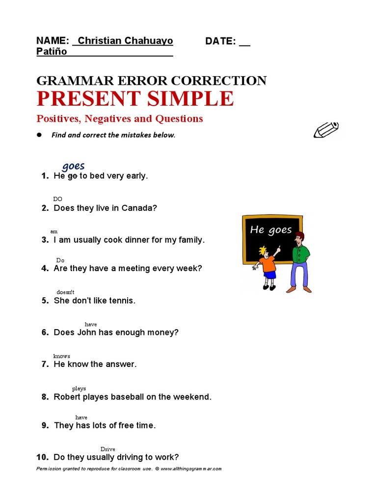 Error Correction Present Simple | PDF