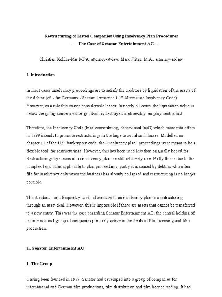 Restructuring of Listed Companies Using Insolvency Plan Procedures ...