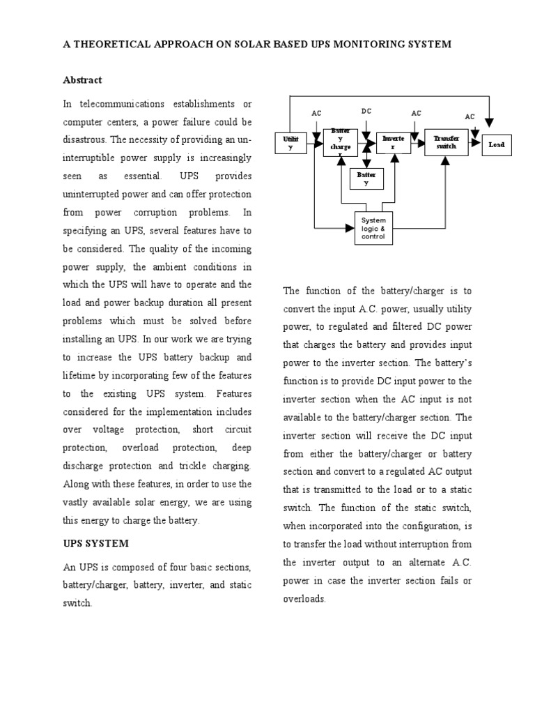 A Theoritical Approach On Solar Based UPS Monitoring System Nitte Ieee ...