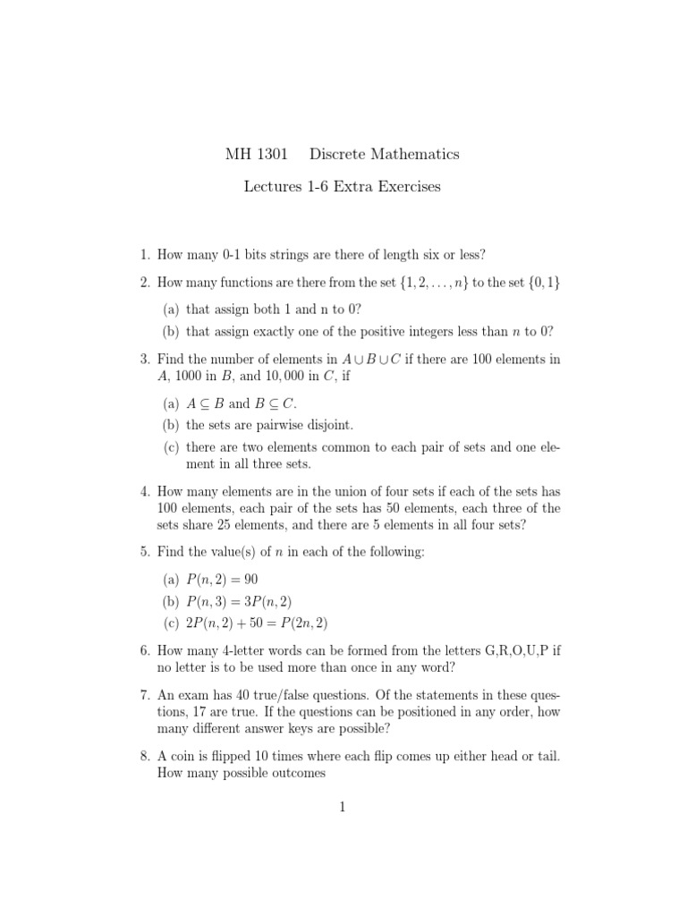 Discrete Math: Extra Exercises | PDF | Number Theory | Algebra