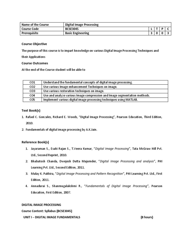 Digital Image Processing Course Syllabus | PDF | Data Compression ...