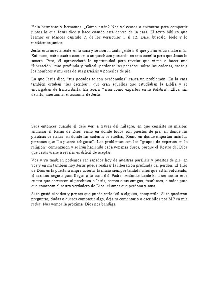 MC 2,1-12. El Paralitico | PDF