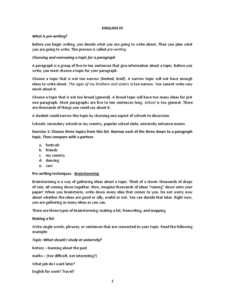 What Is Pre-Writing?: English Iv | PDF | Brainstorming | Paragraph
