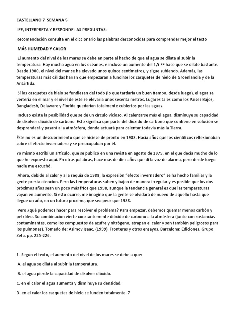 Comprension Lectora | PDF | Agua | Efecto invernadero