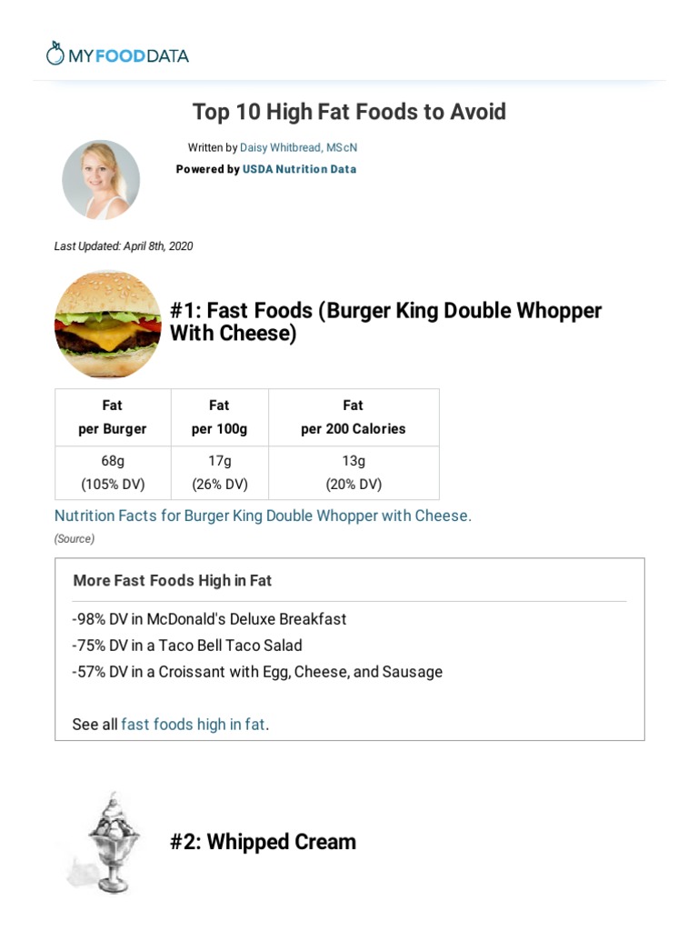 Top 10 High Fat Foods To Avoid | Download Free PDF | Trans Fat | Margarine