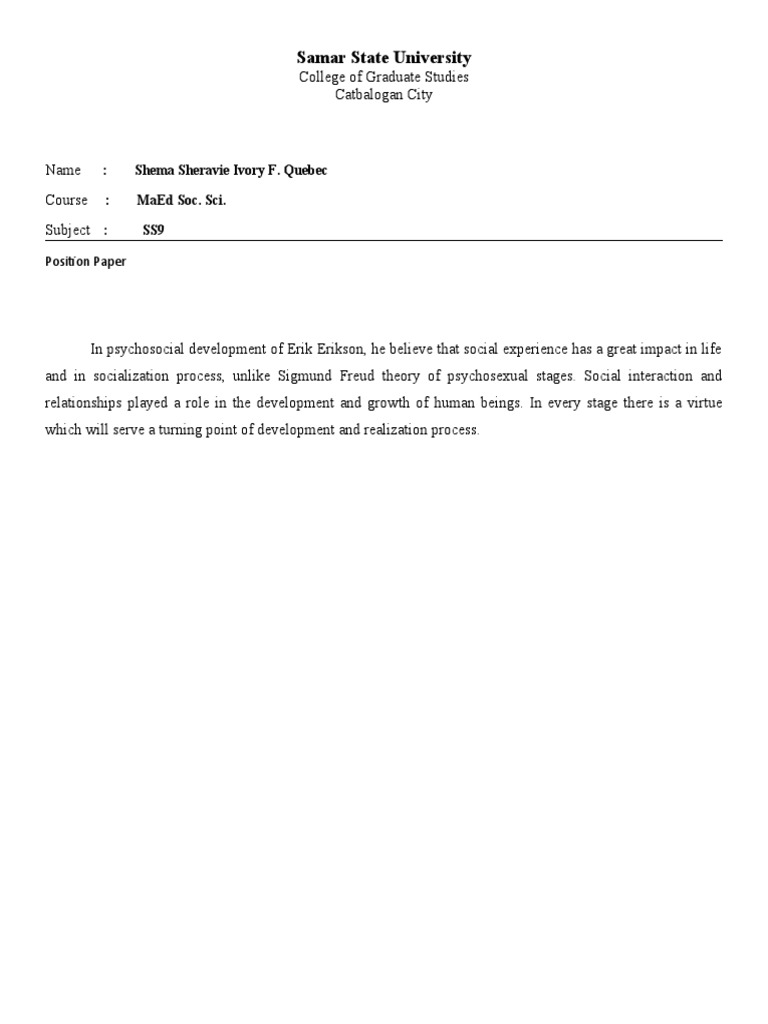 Samar State University:: Shema Sheravie Ivory F. Quebec: Maed Soc. Sci ...