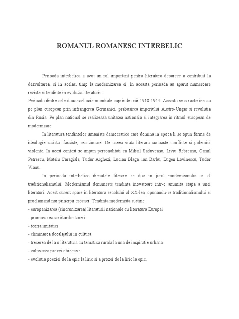 Romanul Interbelic | PDF