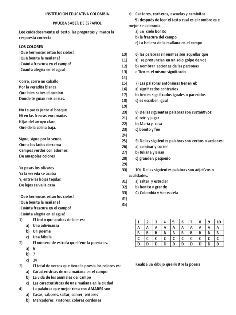 Prueba Saber Sobre La Poesia | PDF