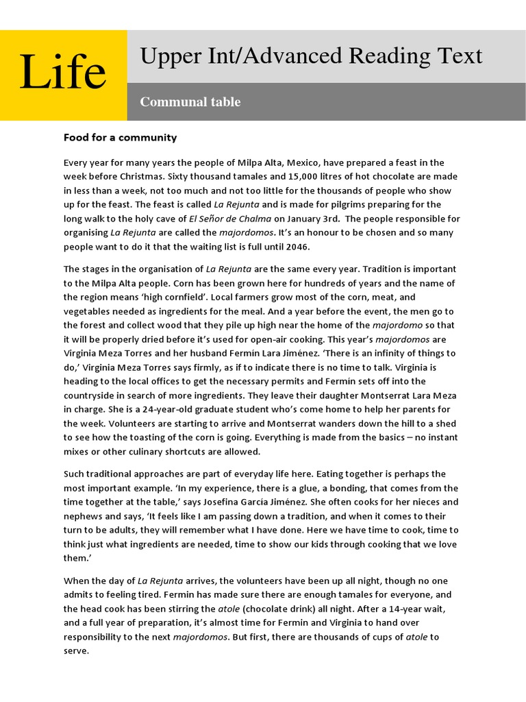 Upper Int/Advanced Reading Text: Communal Table | PDF | Western Cuisine | Regional & Ethnic Food