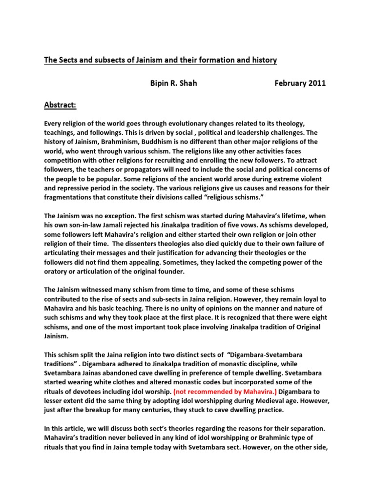 The Sects and Subsects of Jainism and TH | PDF | Nāstika | Indian Religions