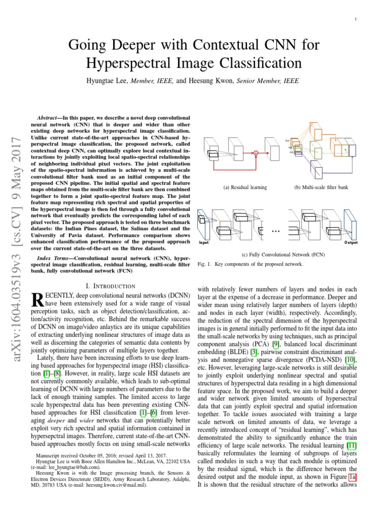 Contextual CNN for Hyperspectral Image Classification | PDF | Deep Learning | Computational Science