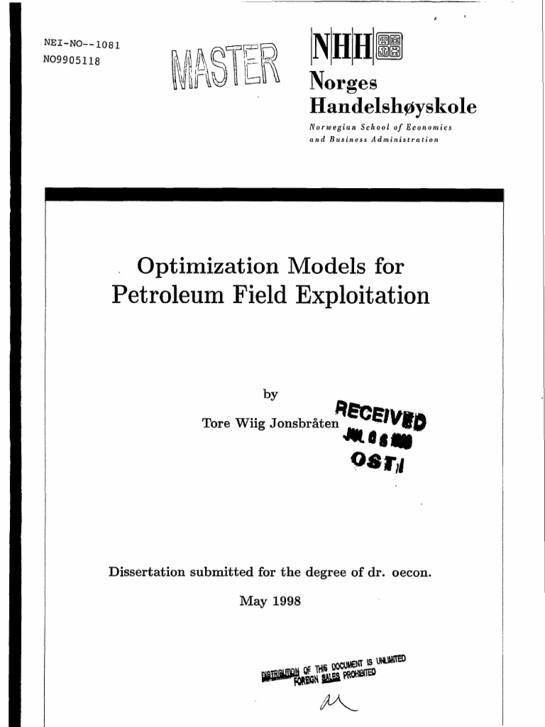 Optimization Models For Petroleum Field Exploitation: Handelsh0yskole | PDF | Mathematical ...
