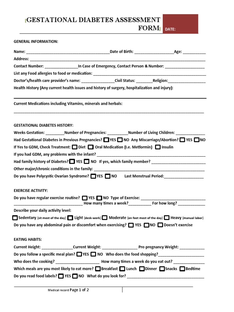 GDM Assessment Form | PDF | Gestational Diabetes | Diabetes
