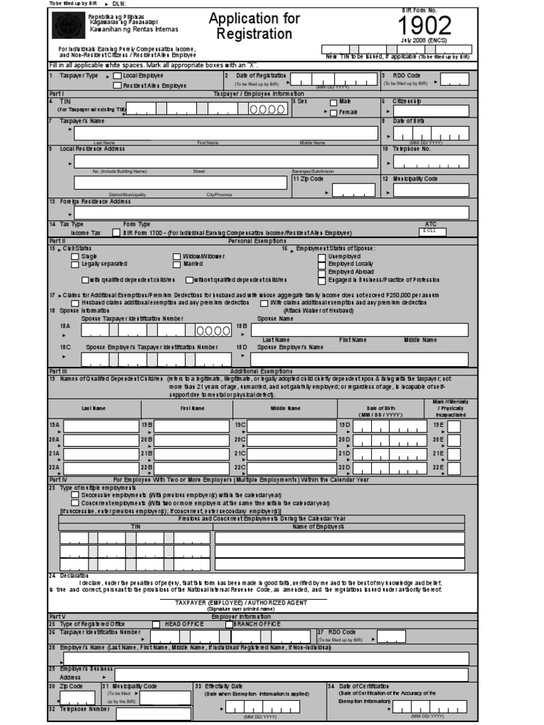 BIR FORM NO 1902 Application For Registration | Download Free PDF ...