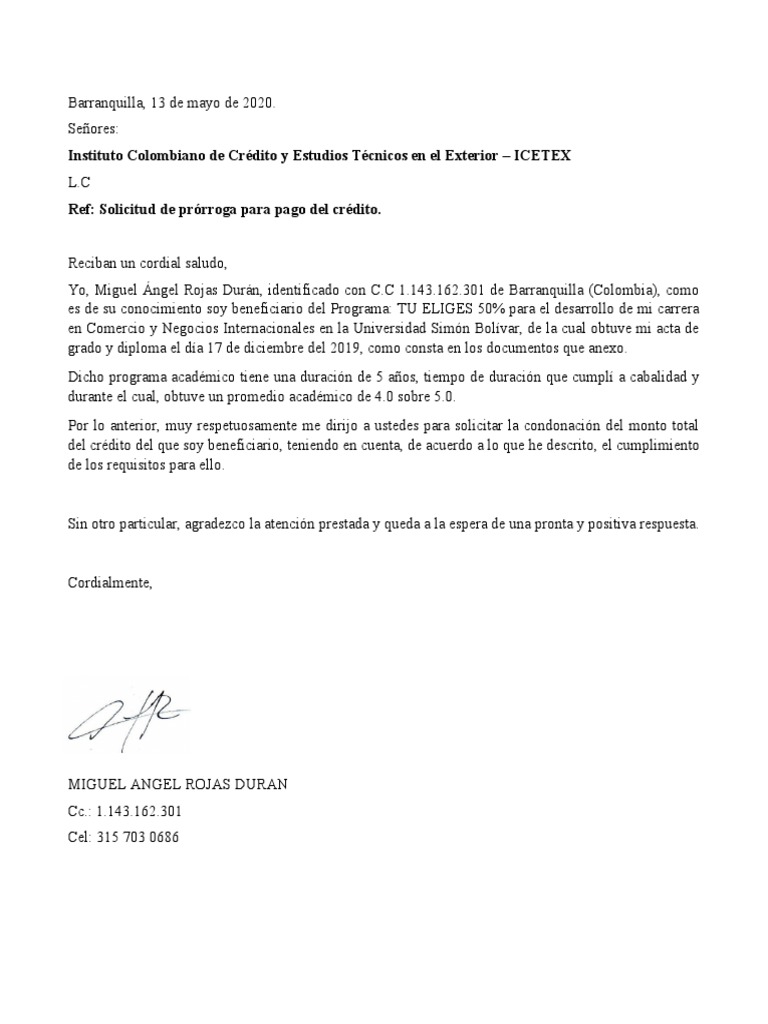 Carta de Condonacion Icetex | PDF