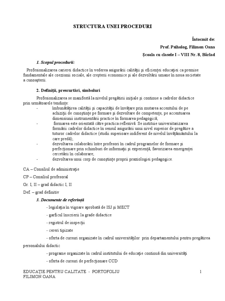 Structura Unei Proceduri | PDF