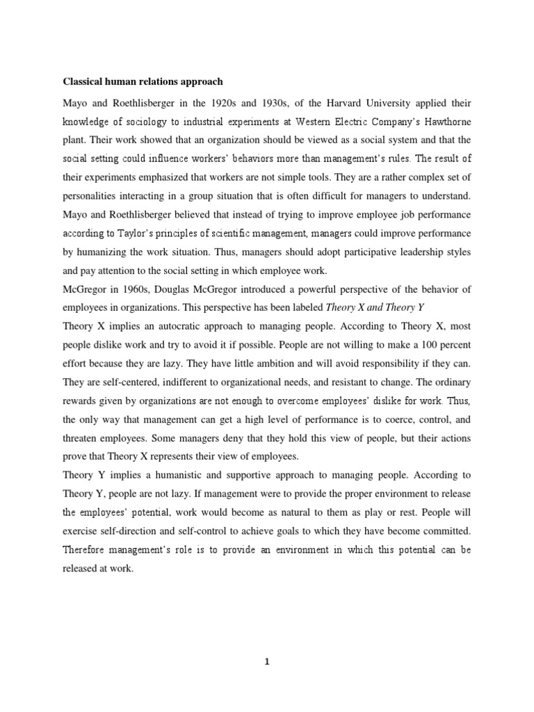 Classical Human Relations Approach | PDF | System | Behavior