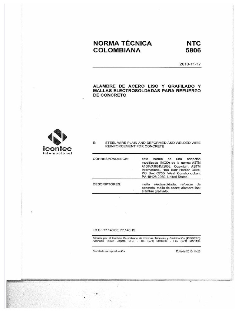 NTC 5806 - Alambre de Acero Liso y Gráfilado y Mallas Electrosoldadas ...