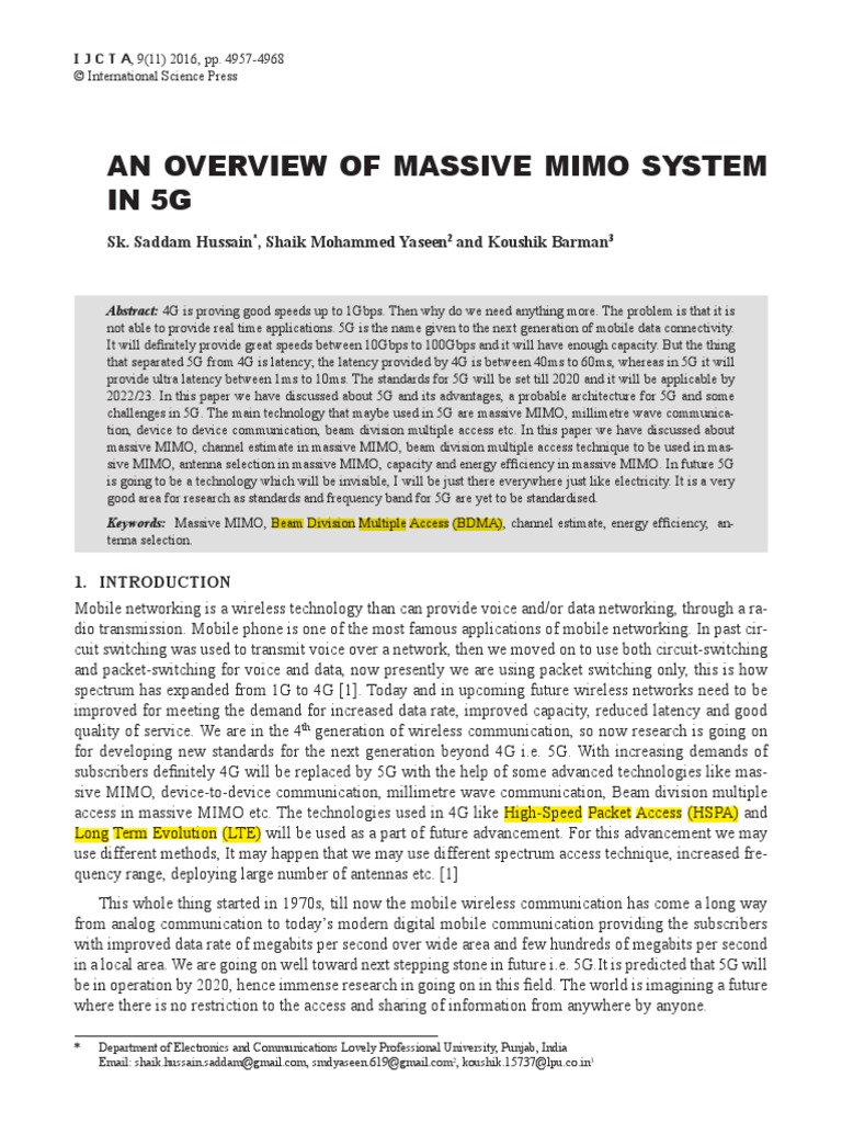 An Overview of Massive Mimo System in 5G | PDF | Mimo | 4 G