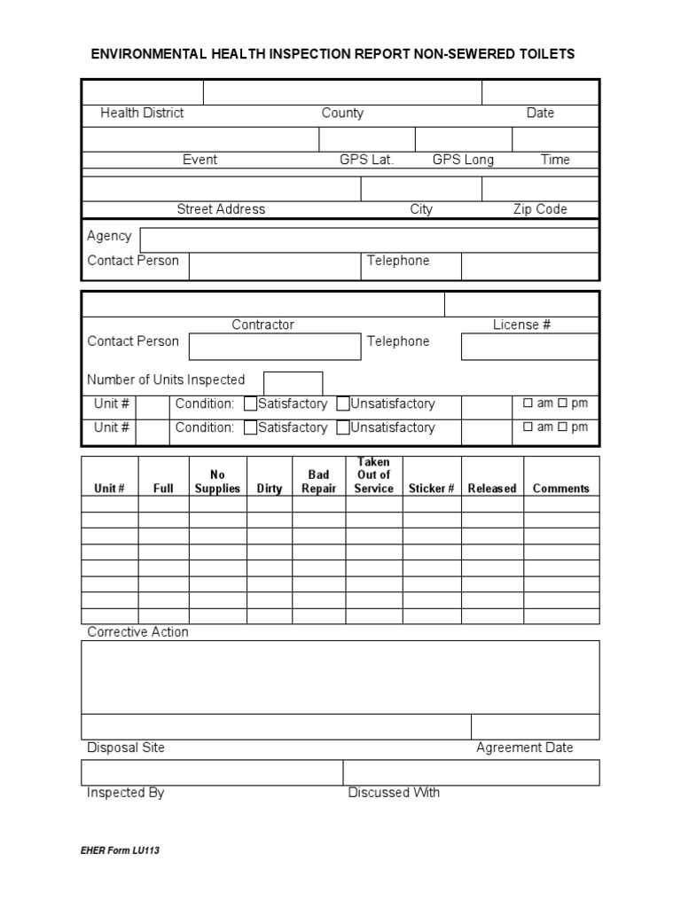 Environmental Health Inspection Report Non-Sewered Toilets | PDF