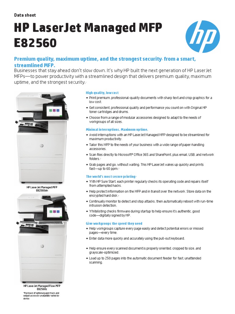 HP Laserjet Managed MFP E82560 | PDF | Image Scanner | Fax