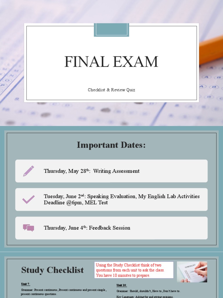 Final Exam Review and Checklist Guide | PDF | Verb | English Language