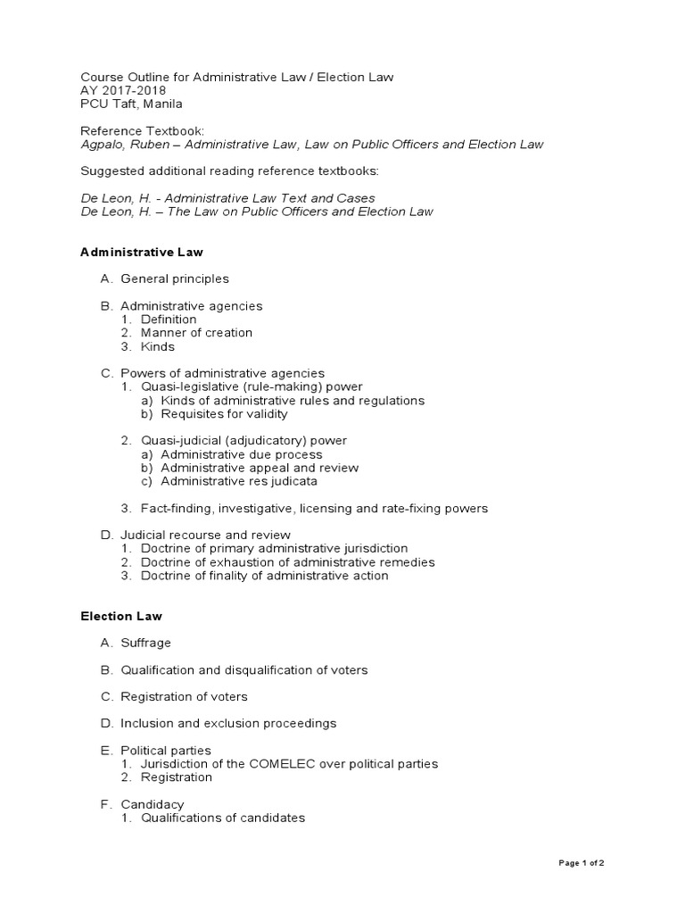Admin Law Course Syllabus | PDF | Administrative Law | Commission On ...