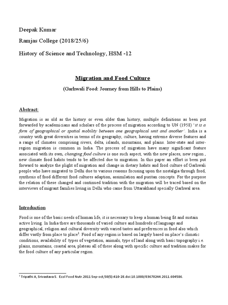 Garhwali Food: Migration's Impact | PDF | Human Migration | Foods