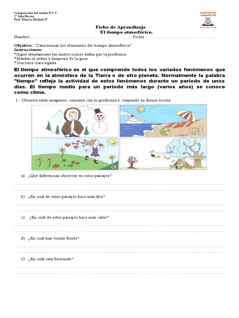 Ficha de Aprendizaje El Tiempo | PDF | Clima | Clima