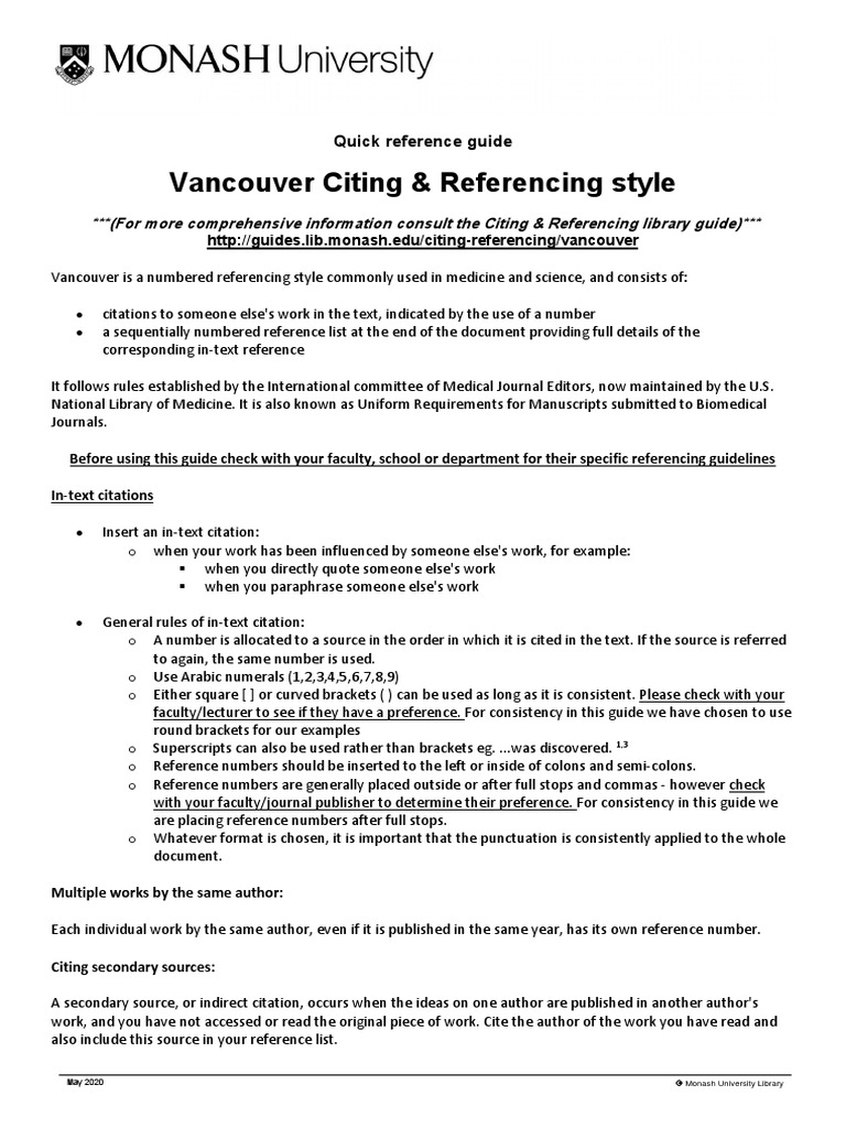 Vancouver Citing & Referencing Style | PDF | Digital Object Identifier | Citation