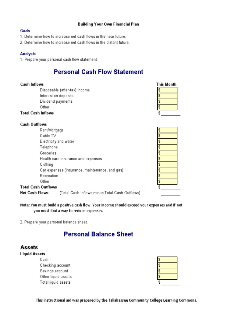 Personal Cash Flow Statement: Goals | PDF | Balance Sheet | Cash Flow ...