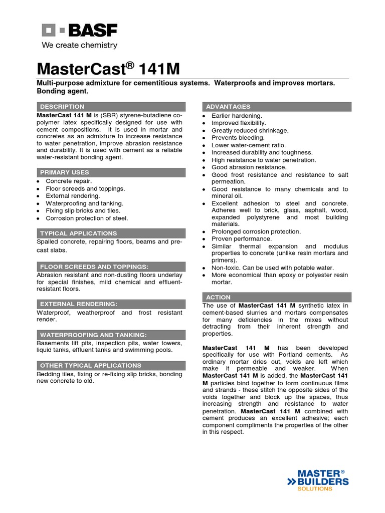MasterCast 141M | PDF | Concrete | Mortar (Masonry)