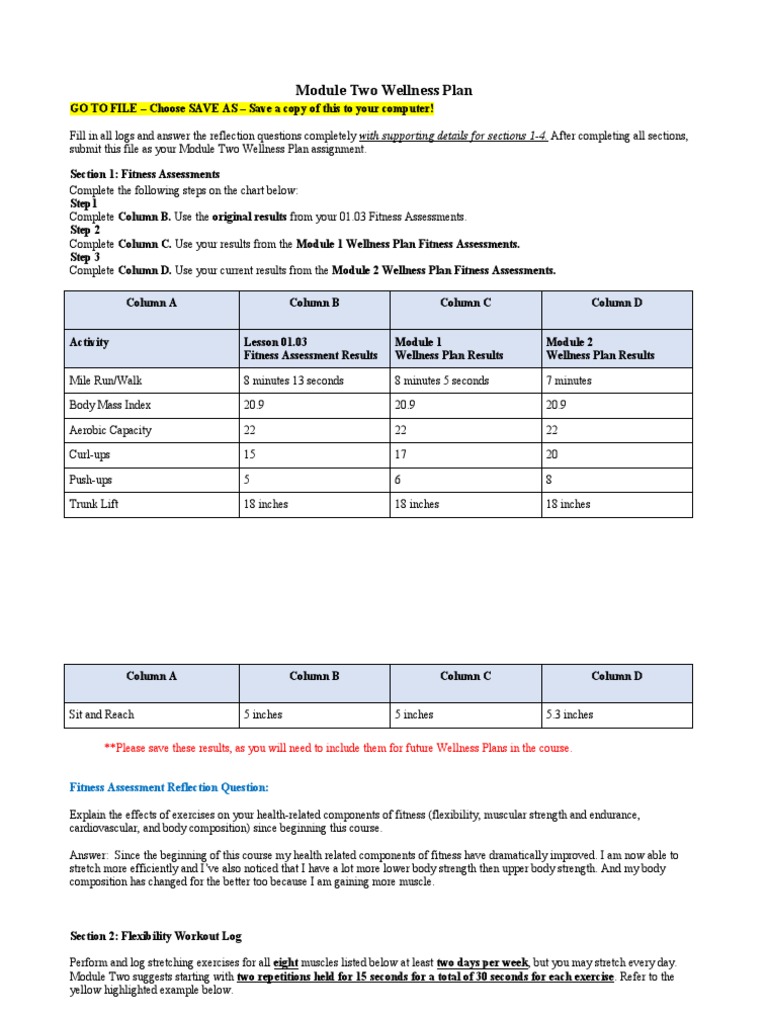 Module Two Wellness Plan | PDF | Physical Fitness | Physical Exercise