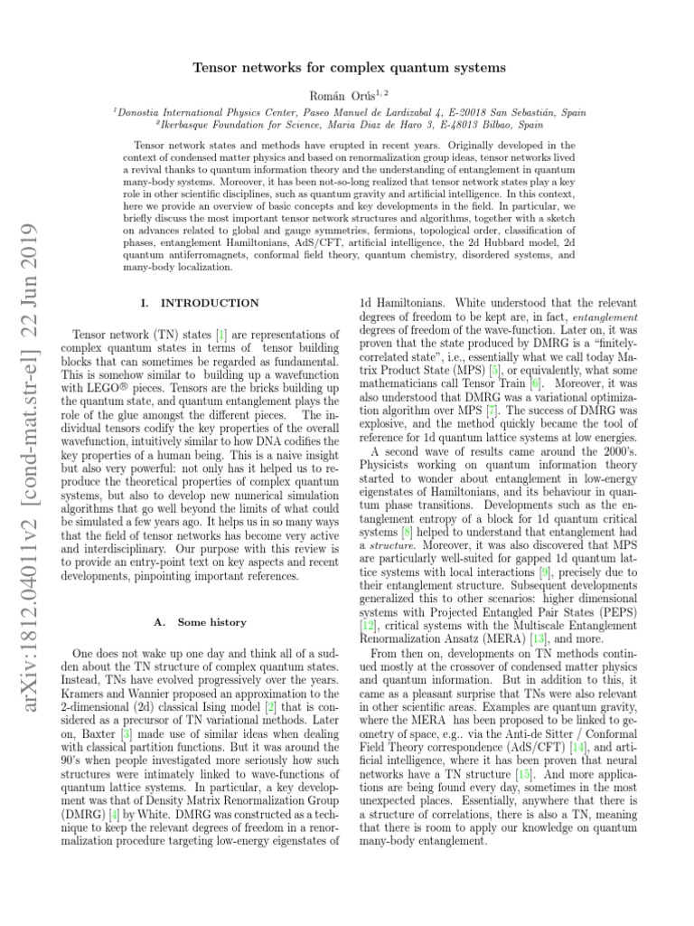 Tensor Networks For Complex Quantum Systems | PDF | Quantum ...