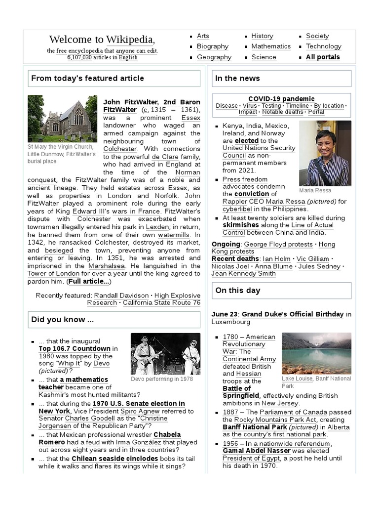 Welcome To Wikipedia,: From Today's Featured Article in The News ...