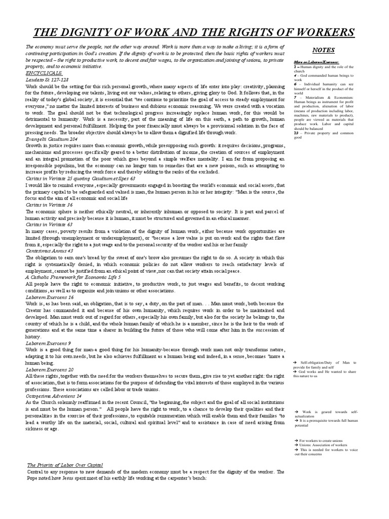 The Dignity of Work and The Rights of Workers: Notes | PDF ...