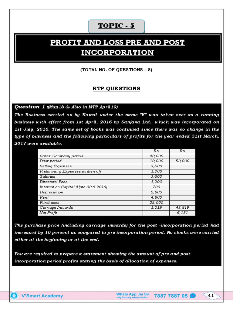 Profit & Loss Pre and Post Incorporation - QB | PDF | Expense | Net Income